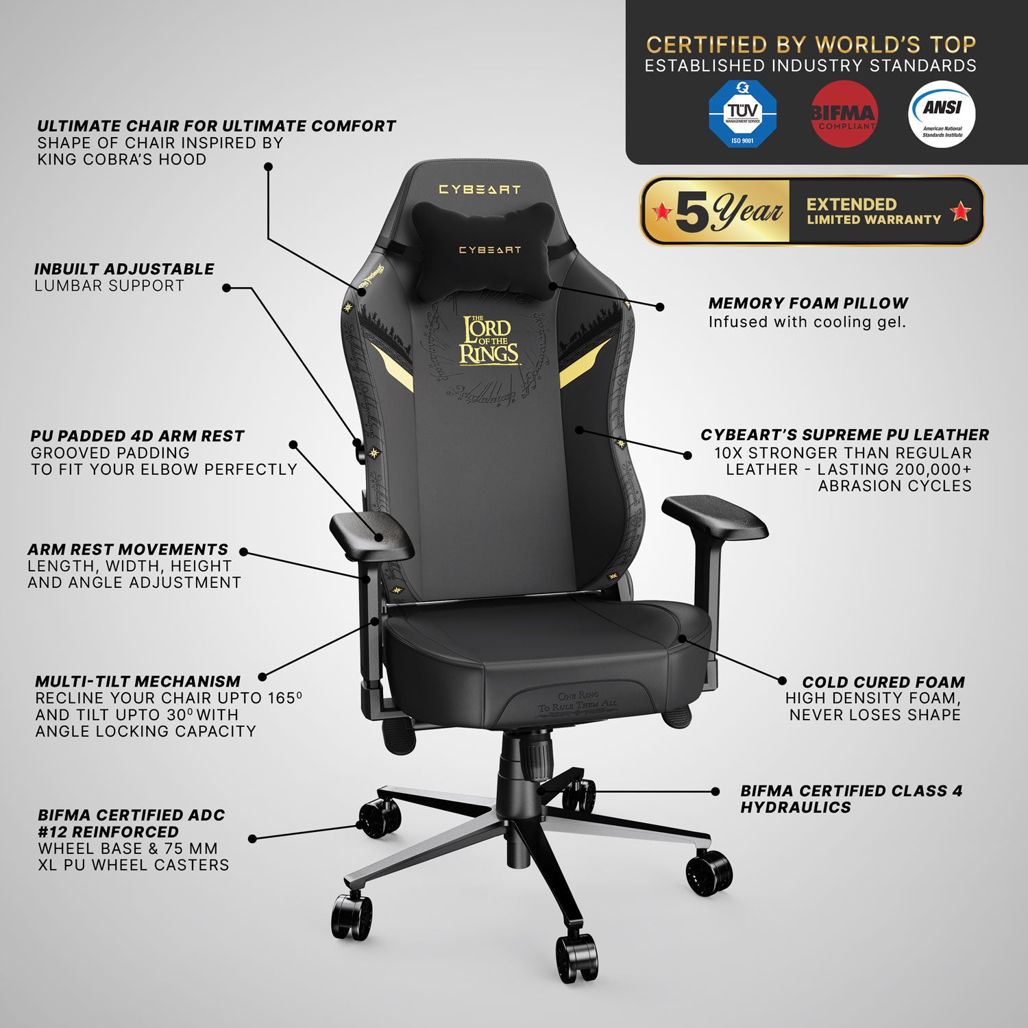 Lord of the Rings Blacked Edition Gaming Chair | Cybeart